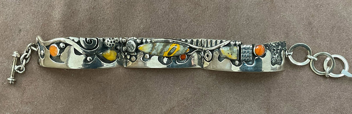 BUMBLEBEE JASPER AND SHELL 'S' BRACELET, STERLING SILVER – Maxson Art